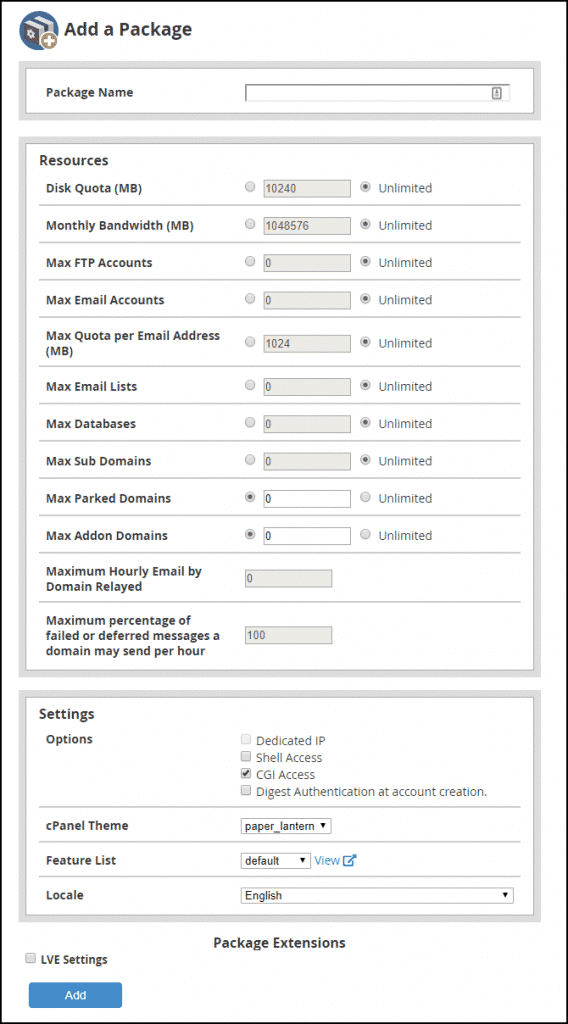 Reseller Account Set up, Step 1: Creating Packages