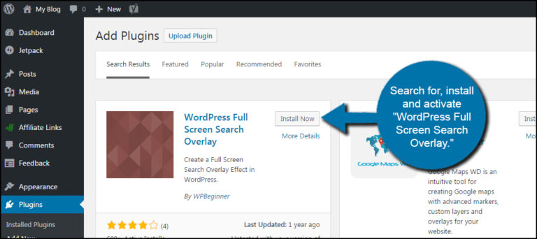 How to Set WordPress to Use a Full Screen Search Overlay - GreenGeeks