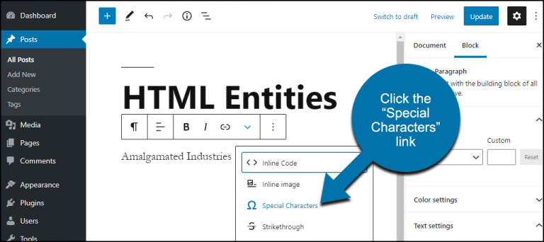 How to Include Special Characters in Posts for WordPress - GreenGeeks
