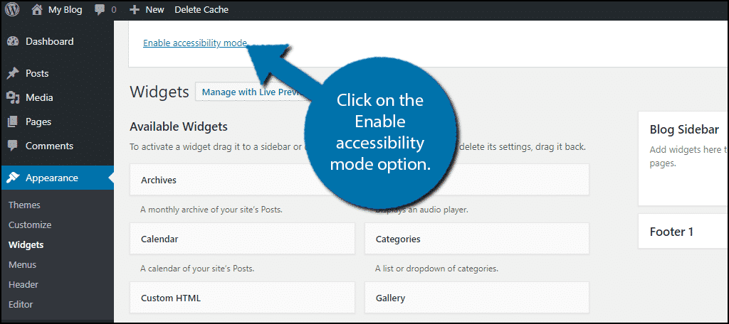 How to Use Accessibility Mode to Add Widgets in WordPress - GreenGeeks