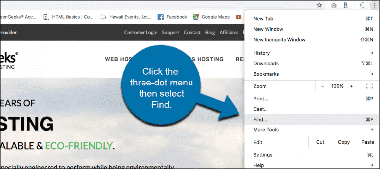 How to Use the Find Tool in Google Chrome - GreenGeeks