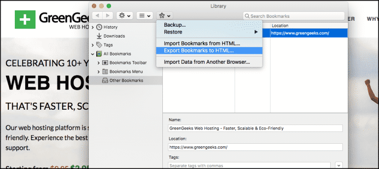How To Export Your Bookmarks in Firefox - GreenGeeks