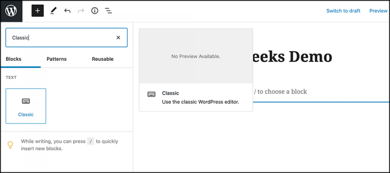 How to Use the Classic Editor Block with WordPress Gutenberg