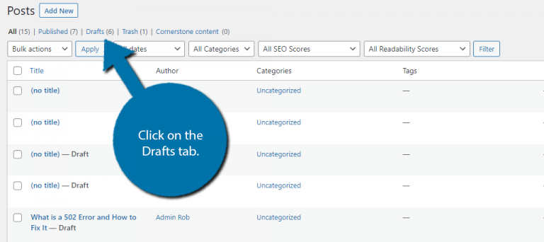 How to Show Drafts in the WordPress Admin Panel - GreenGeeks